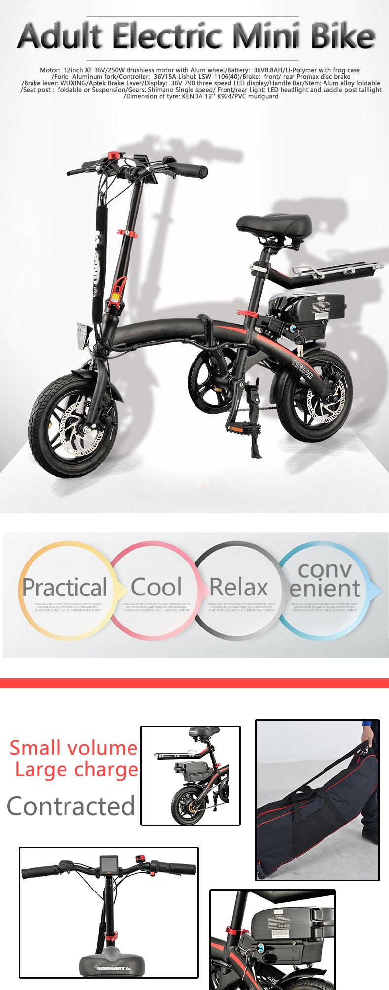 Buy 12inch Mini Bike 250w Connect Foldable Electric Moped Sepeda ...