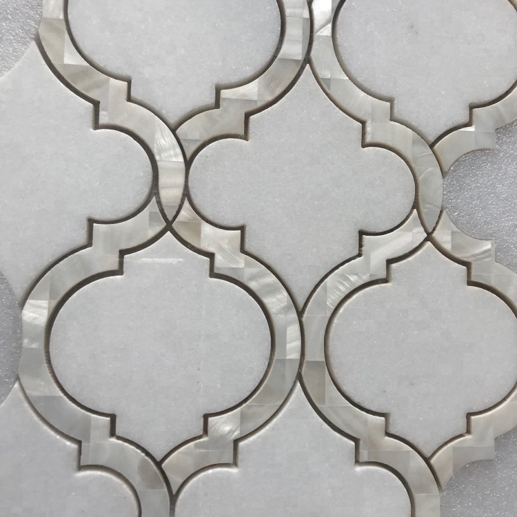 Buy Lantern Marble Waterjet Design Thassos White Mix Shell Mosaic Tile From Xiamen Good Luck