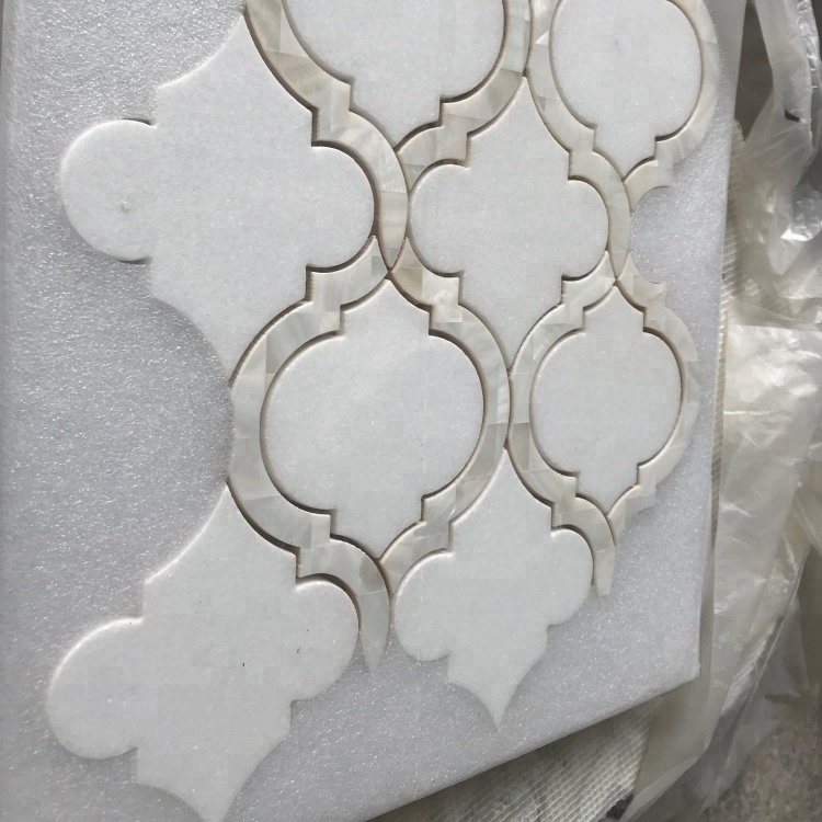Buy Lantern Marble Waterjet Design Thassos White Mix Shell Mosaic Tile From Xiamen Good Luck