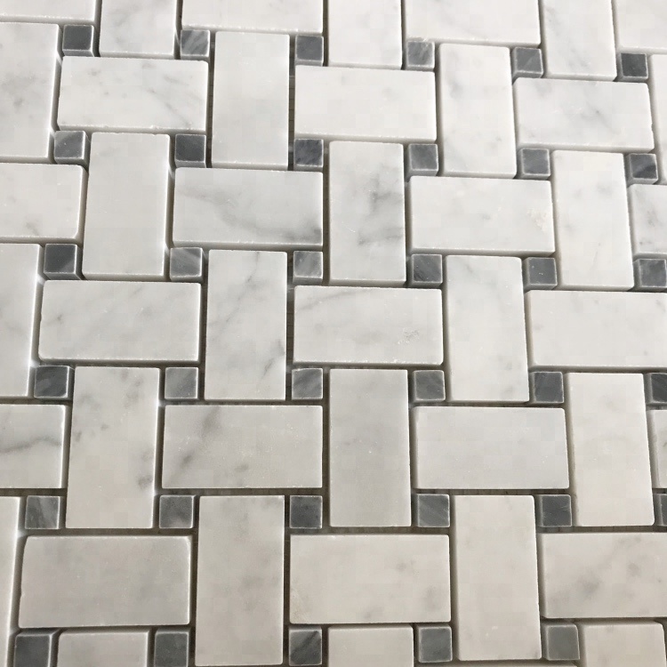 Buy Marble Mosaic Tile Sheet Basketweave White Mixed Grey Marble Mosaic ...