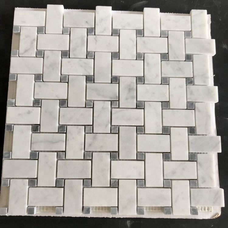 Buy Marble Mosaic Tile Sheet Basketweave White Mixed Grey Marble Mosaic ...