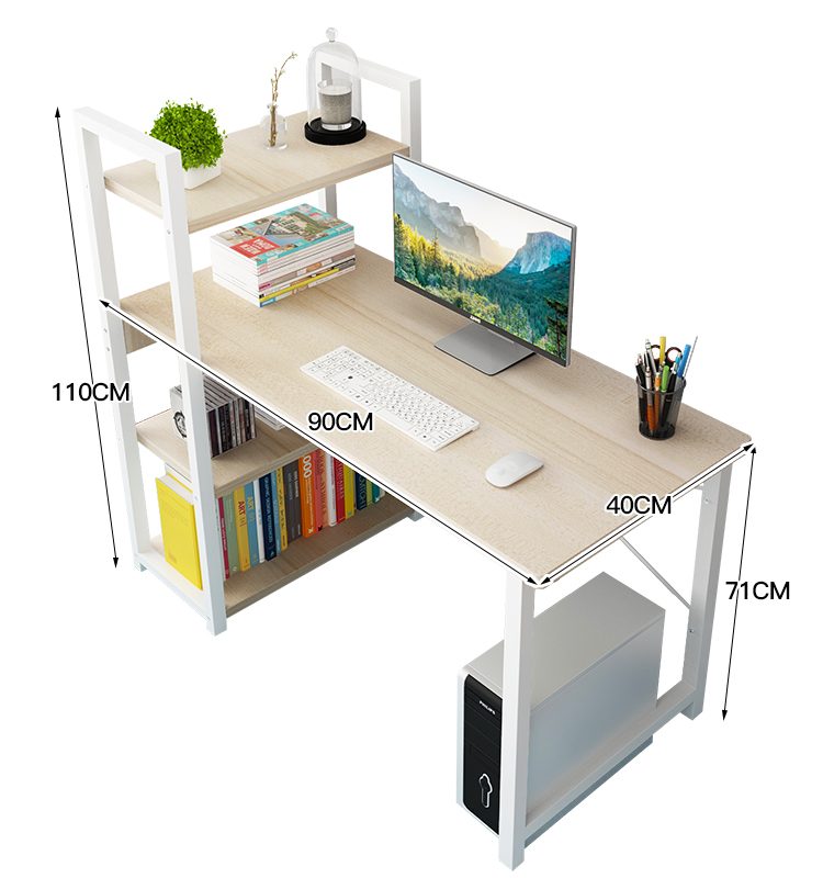 Buy Steel Wood Desktop Computer Table Desk Bookshelf Integrated ...