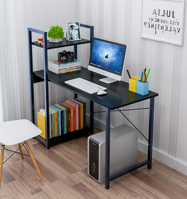 Buy Steel Wood Desktop Computer Table Desk Bookshelf Integrated ...